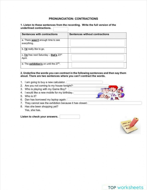 Contractions. Interactive worksheet | TopWorksheets