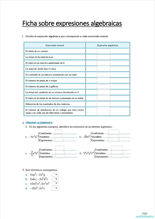 ECUACIÓN CUADRÁTICA POR DESPEJE. Ficha interactiva | TopWorksheets