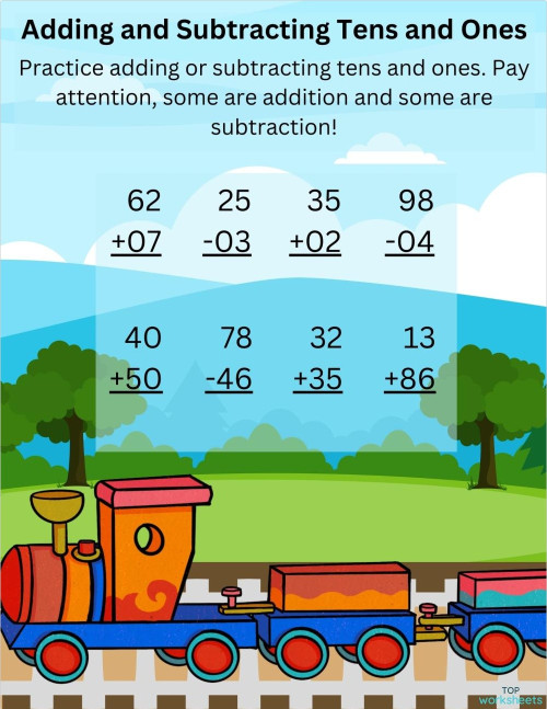 Adding and Subtracting Tens and Ones. Interactive worksheet | TopWorksheets