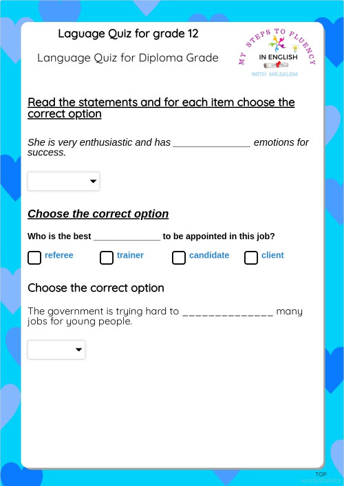 Language Quiz. Interactive worksheet | TopWorksheets