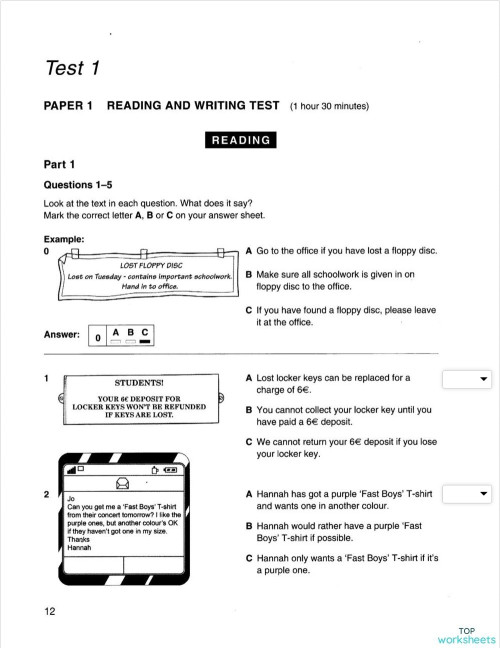 Reading Test. Interactive worksheet | TopWorksheets