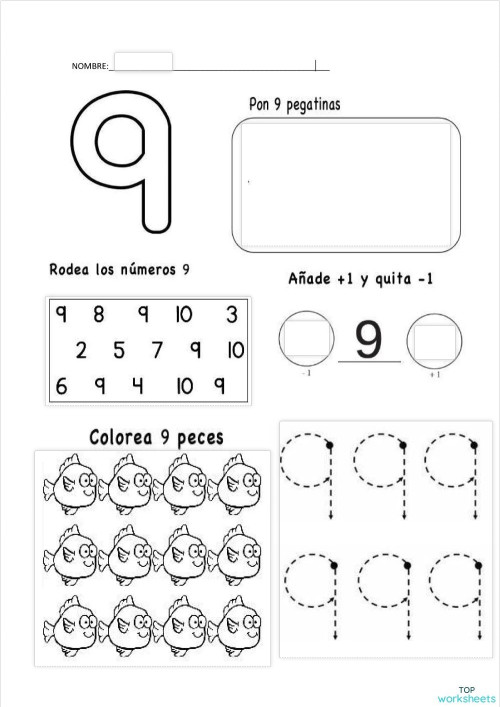 Identifica número 9. Ficha interactiva | TopWorksheets