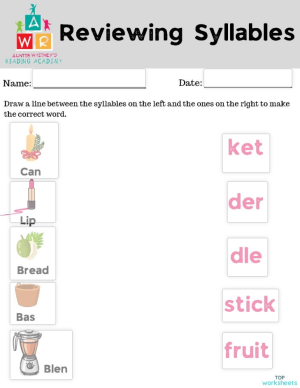 Syllable Revision Activity. Interactive worksheet | TopWorksheets