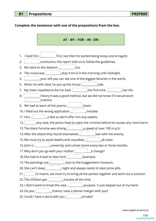 Prepositions 7. Interactive worksheet | TopWorksheets