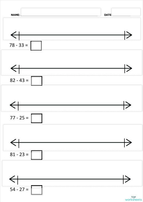 Subtraction on a Number Line 3. Interactive worksheet | TopWorksheets