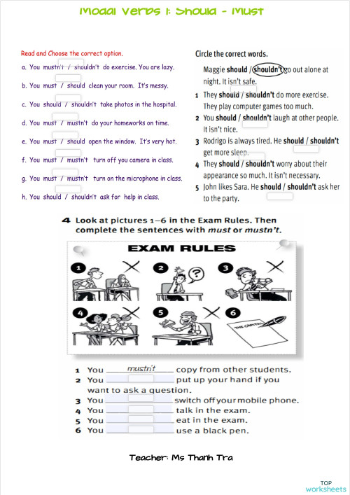 MODAL VERBS 1 (SHOULD/ MUST). Interactive worksheet | TopWorksheets
