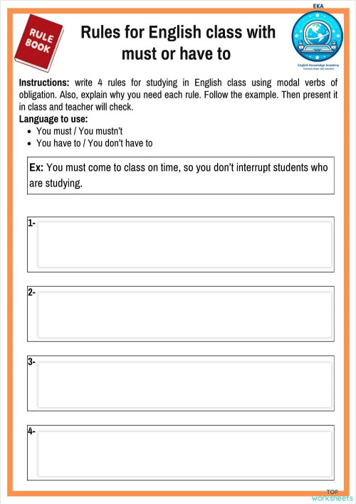 Rules for English class with must or have to. Interactive worksheet ...