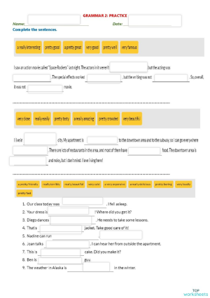 Complete the sentences. Interactive worksheet | TopWorksheets