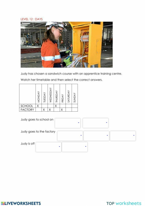 Working days. Interactive worksheet | TopWorksheets