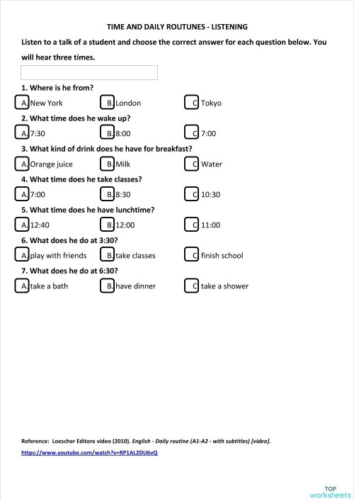 PRE JUNIOR - MINI TEST 1. Interactive worksheet | TopWorksheets