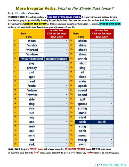 Irregular Verbs: New list, the Simple Past. Interactive worksheet ...