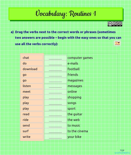 Vocabulary - Routines 1. Interactive worksheet | TopWorksheets