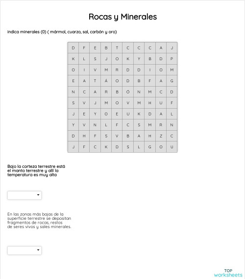 Rocas y Minerales. Ficha interactiva | TopWorksheets