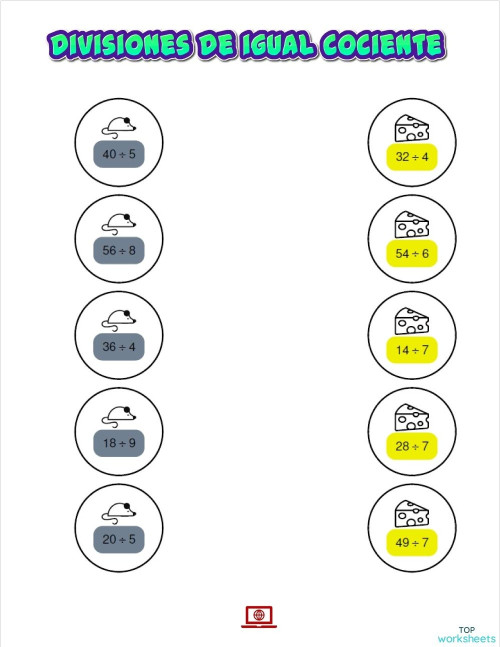 Divisiones de igual cociente 03. Ficha interactiva | TopWorksheets