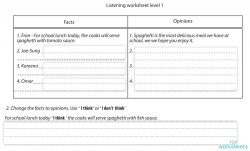 Listening Worksheet Level 1. Interactive worksheet | TopWorksheets