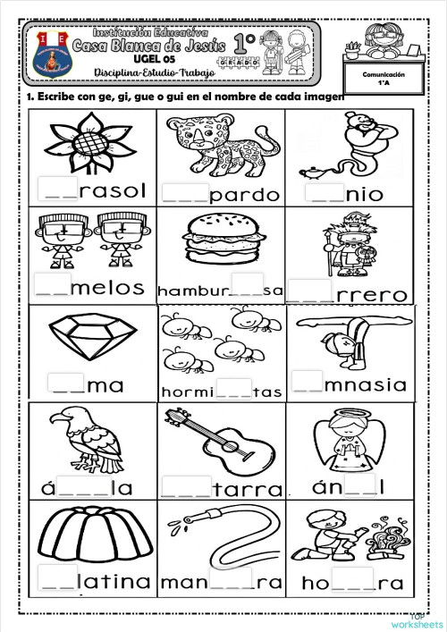 PALABRAS CON GE,GUE,GUI Y GI. Ficha interactiva | TopWorksheets