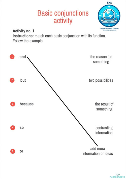 Basic conjunctions activity. Interactive worksheet | TopWorksheets