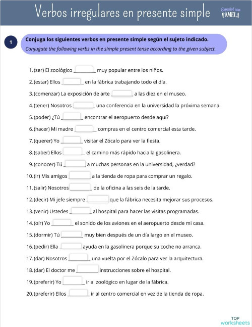 Verbos irregulares en presente simple 3. Ficha interactiva | TopWorksheets