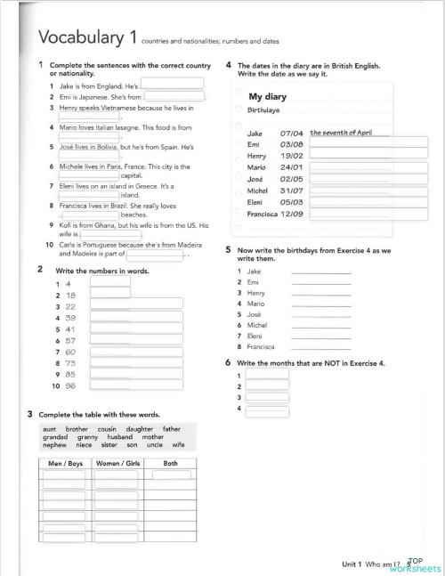 Close-Up A2 U1 Vocabulary. Interactive worksheet | TopWorksheets