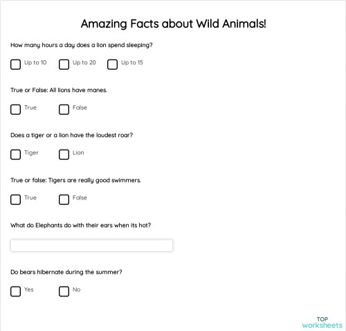 Amazing Facts about Wild Animals!. Interactive worksheet | TopWorksheets