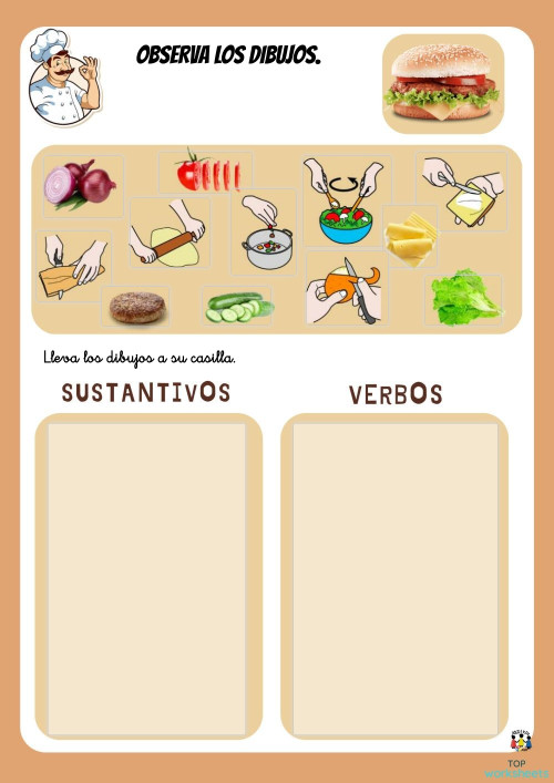 Clasificar verbos - sustantivos. Ficha interactiva | TopWorksheets