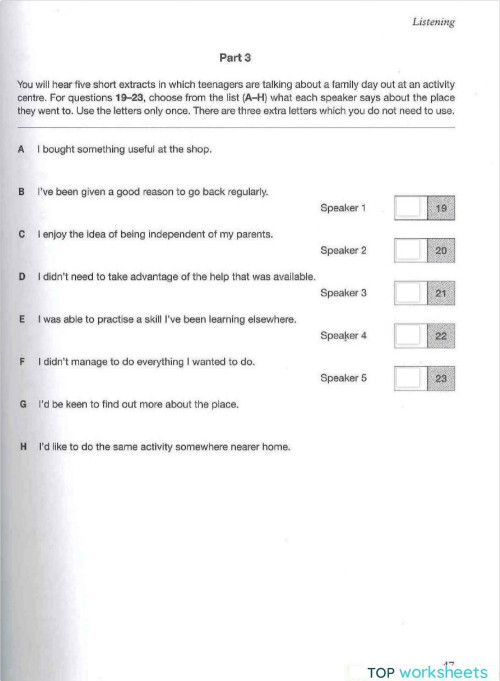 B2. Listening practice parts 3 & 4 T2 4sch1. Interactive worksheet ...