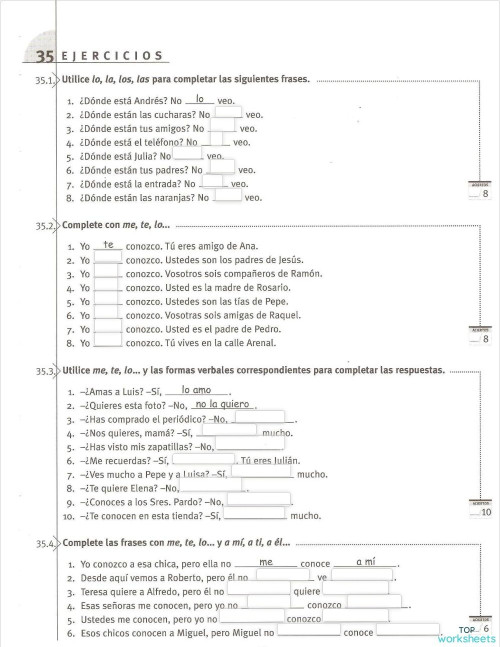 Ejercicios De Pronombres De Sujeto