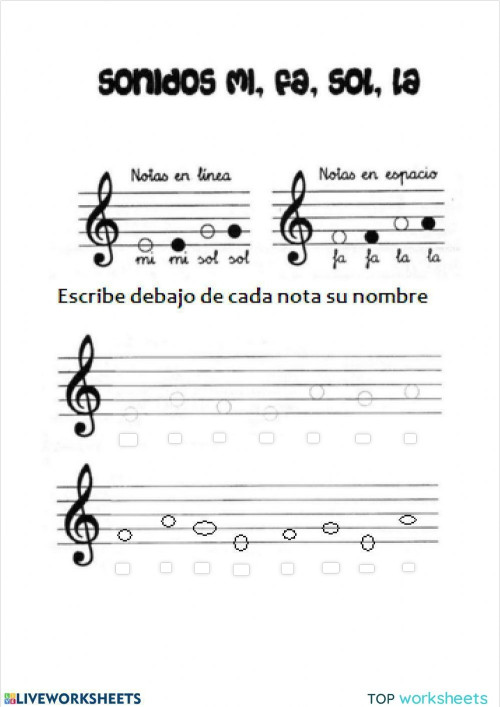 Mi,fa, sol, la. Ficha interactiva | TopWorksheets