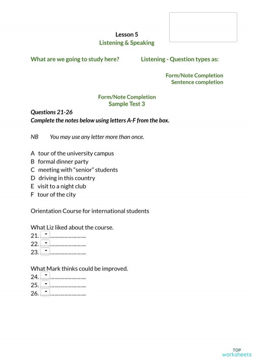 MOVERS READING AND WRITING PART 3. Interactive worksheet | TopWorksheets