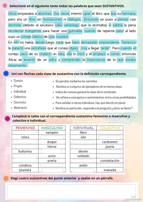 Sustantivos. Ficha interactiva | TopWorksheets