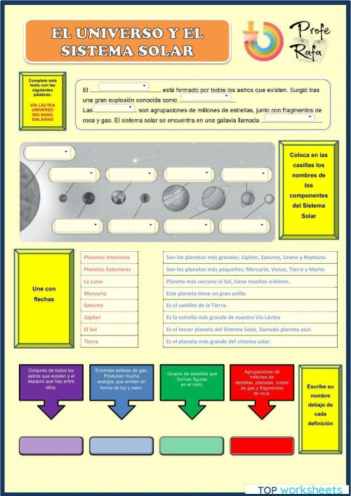 El universo y el Sistema Solar. Ficha interactiva | TopWorksheets