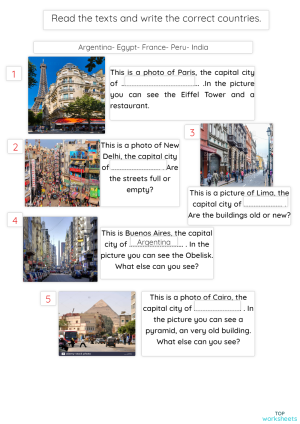 Capital cities of countries. Interactive worksheet | TopWorksheets