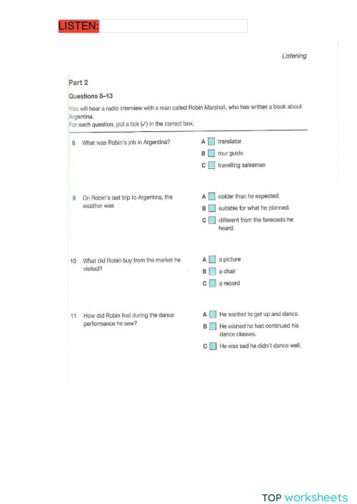 PET Listening T1 P2. Interactive worksheet | TopWorksheets