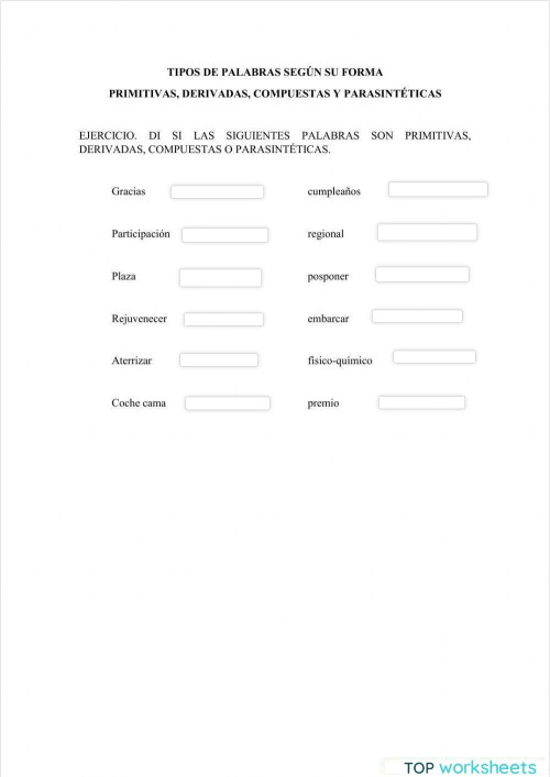 Tipos de palabras según su forma. Ficha interactiva | TopWorksheets