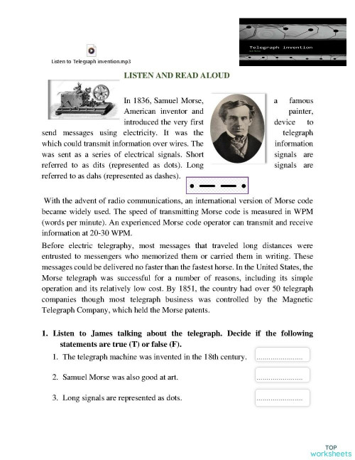 Grade 8 - Unit 10 ( listening to Telegraph invention). Interactive ...