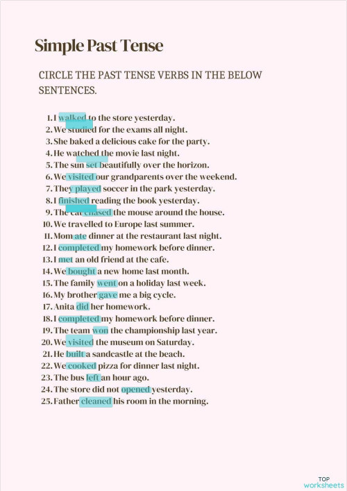 circle the past tense. Interactive worksheet | TopWorksheets