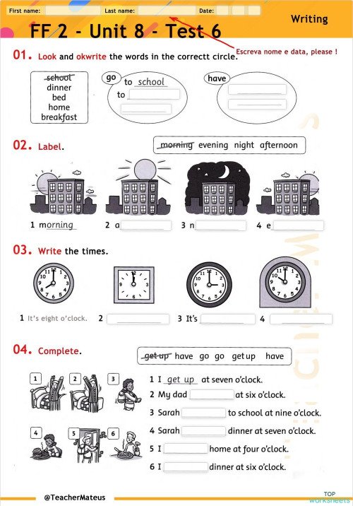 FF 2 - Unit 08 - Test 6 - Writing. Interactive worksheet | TopWorksheets