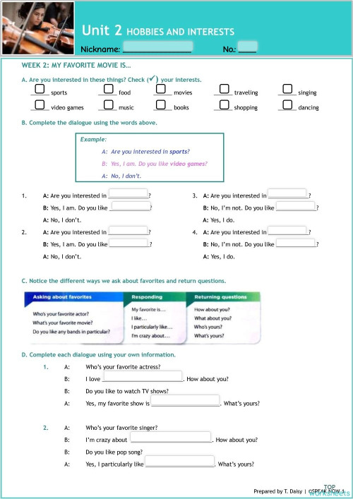 My Favorite Movie is. Interactive worksheet | TopWorksheets