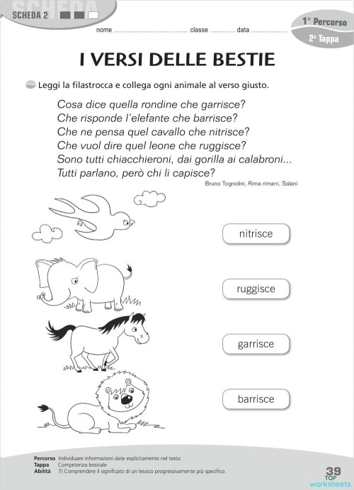I versi degli animali. Scheda interattiva | TopWorksheets