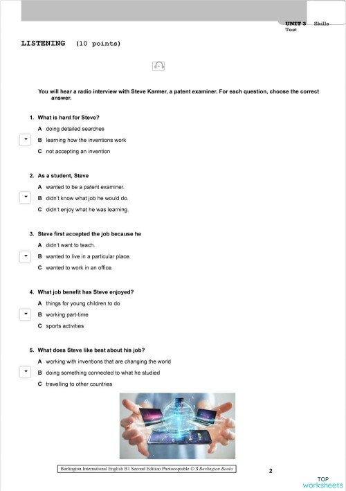 BIE B1 B3 LISTENING: A pàtent examiner. Interactive worksheet ...