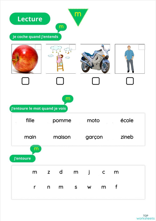 lecture phonème m. Fiche interactive | TopWorksheets