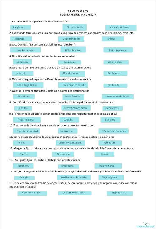 RECUPERACION CULTURA PRIMERO 25. Ficha interactiva | TopWorksheets