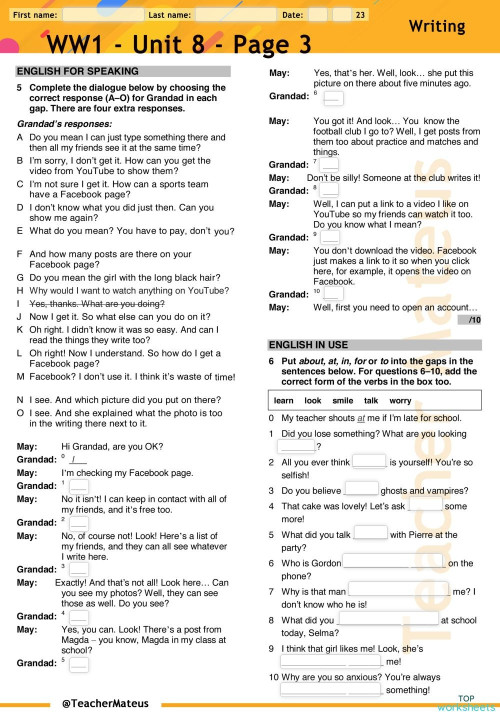 WW1 - Unit 8 - Page 3. Interactive worksheet | TopWorksheets
