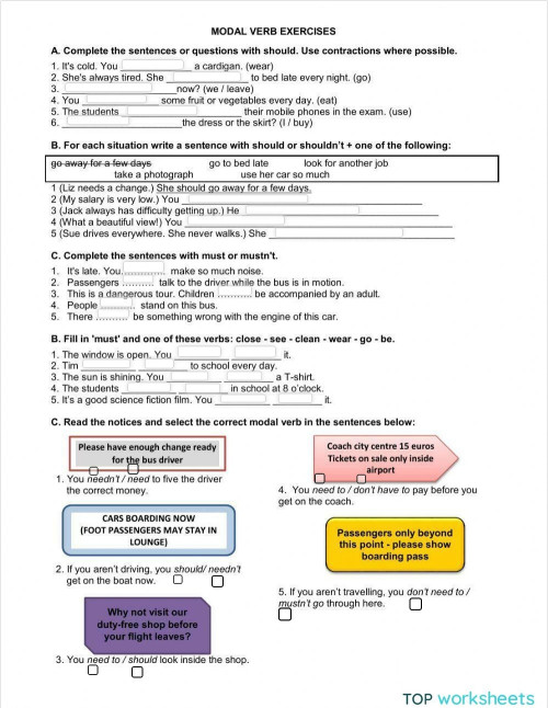 Modal verbs. Interactive worksheet | TopWorksheets