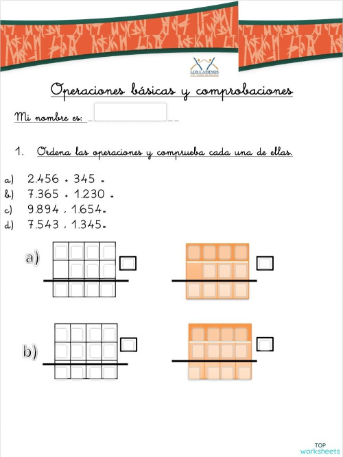 Operaciones básicas y comprobación - Descomposición. Ficha interactiva ...