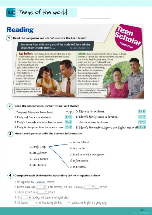 5.3 Reading (first). Interactive worksheet | TopWorksheets