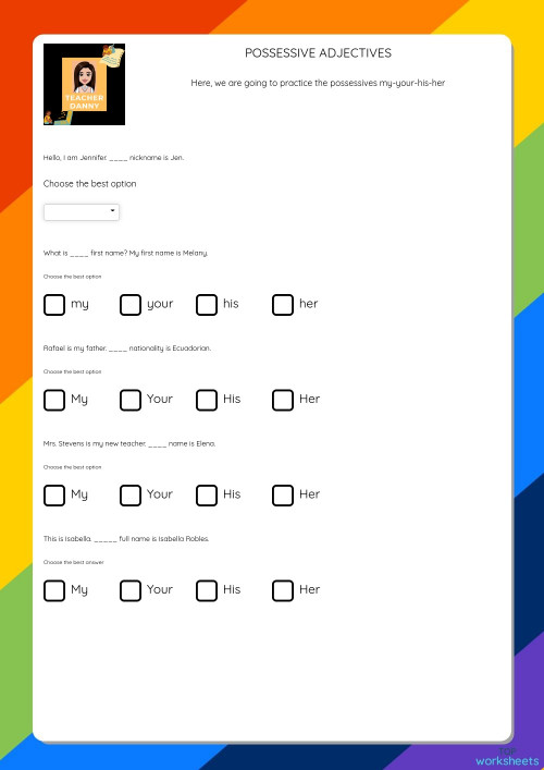 POSSESSIVE ADJECTIVES. Interactive worksheet | TopWorksheets