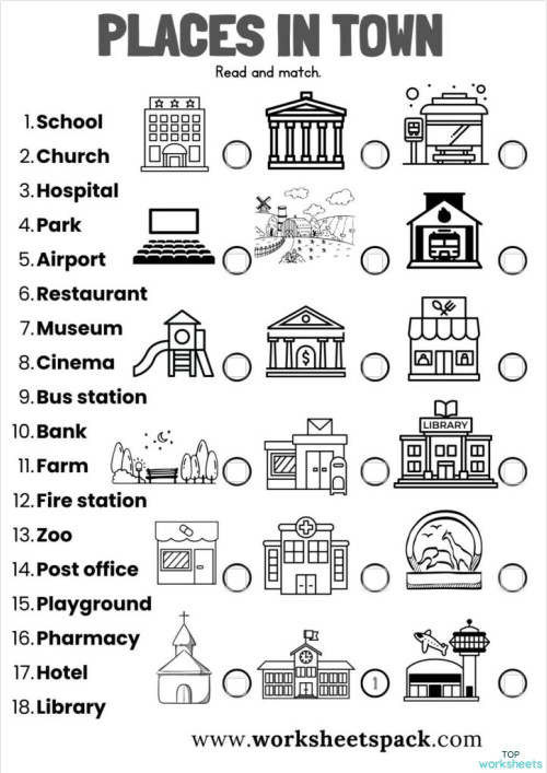 PLACES IN TOWN. Interactive worksheet | TopWorksheets