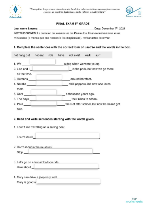 6th grade final exam. Ficha interactiva | TopWorksheets