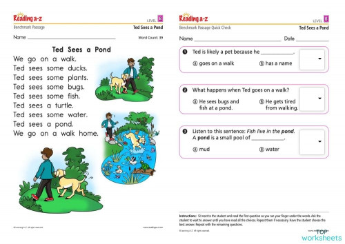 Level B - Ted Sees a Pond. Interactive worksheet | TopWorksheets